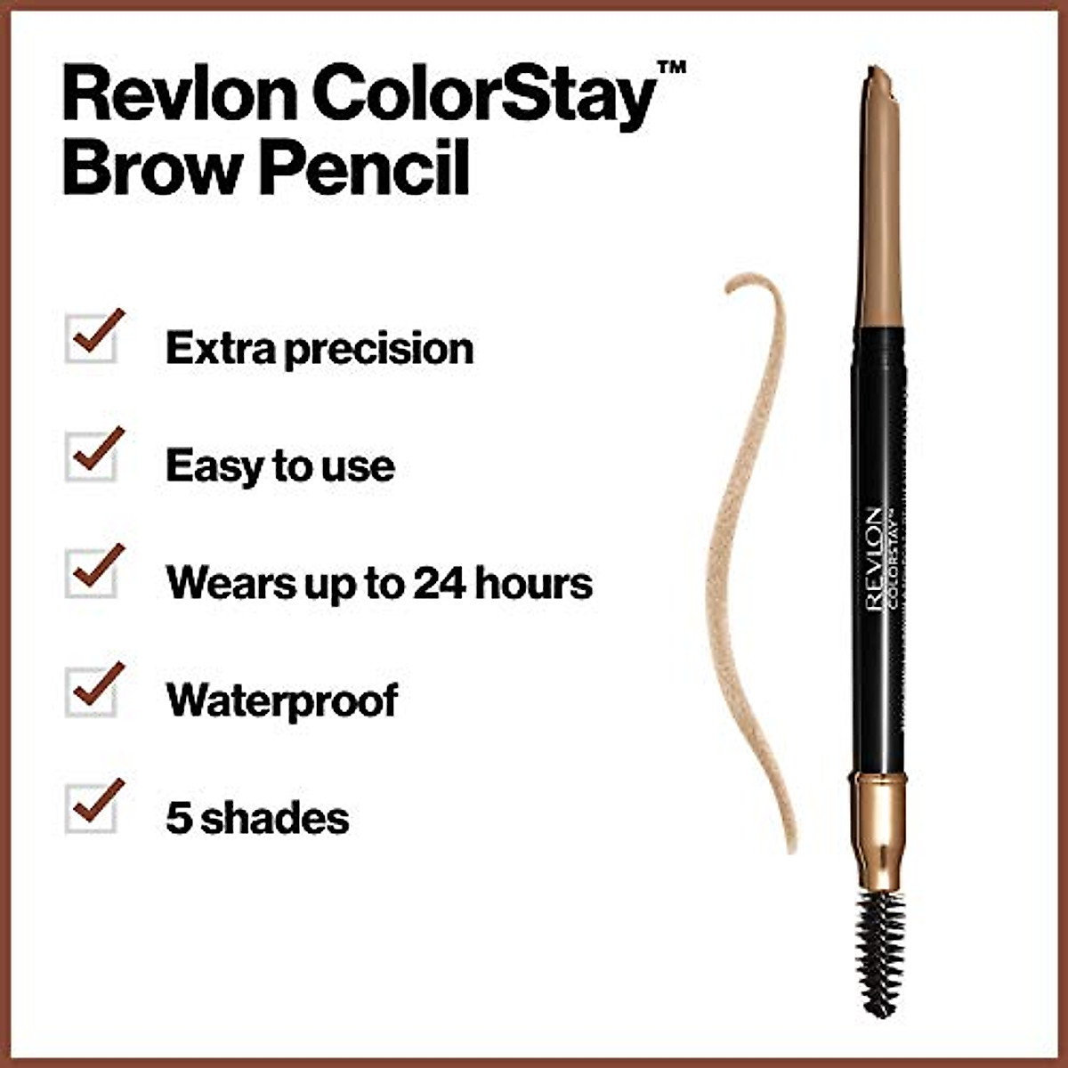 Eyebrow Pencil by Revlon, Colorstay Eye Makeup with Eyebrow Spoolie, Waterproof, Longwearing Angled Precision Tip, 205 Blonde, 0.01 Oz