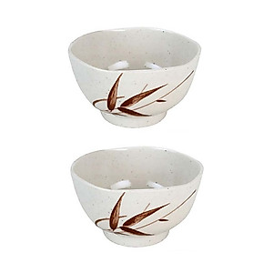 JapanBargain 2403, Set of 2 Japanese Style Soup Bowl Miso Soup Bowl Rice Bowl Snack Bowl Dessert Bowl Appetizer Bowl Salad Bowl, Beige Reed, 10 oz