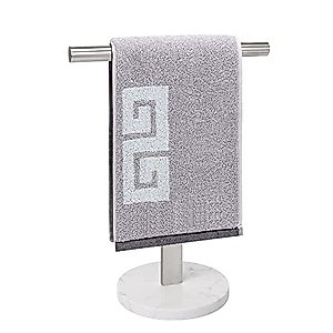 NearMoon T-Shape Hand Towel Holder-Bathroom Towel Rack-Stand with Balanced Base Towel Bar for Bathroom Kitchen Vanity Countertop, Modern Stand Towel Ring (Marble Base, Brushed Nickel)
