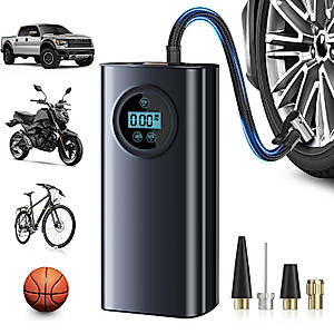 Portable Compressor Tire Inflator with LCD Display, with 3 Nozzle Adapters,Inflator for Car Tires, Motorcycle, Bike, Basketball, Other Types of inflatables A931