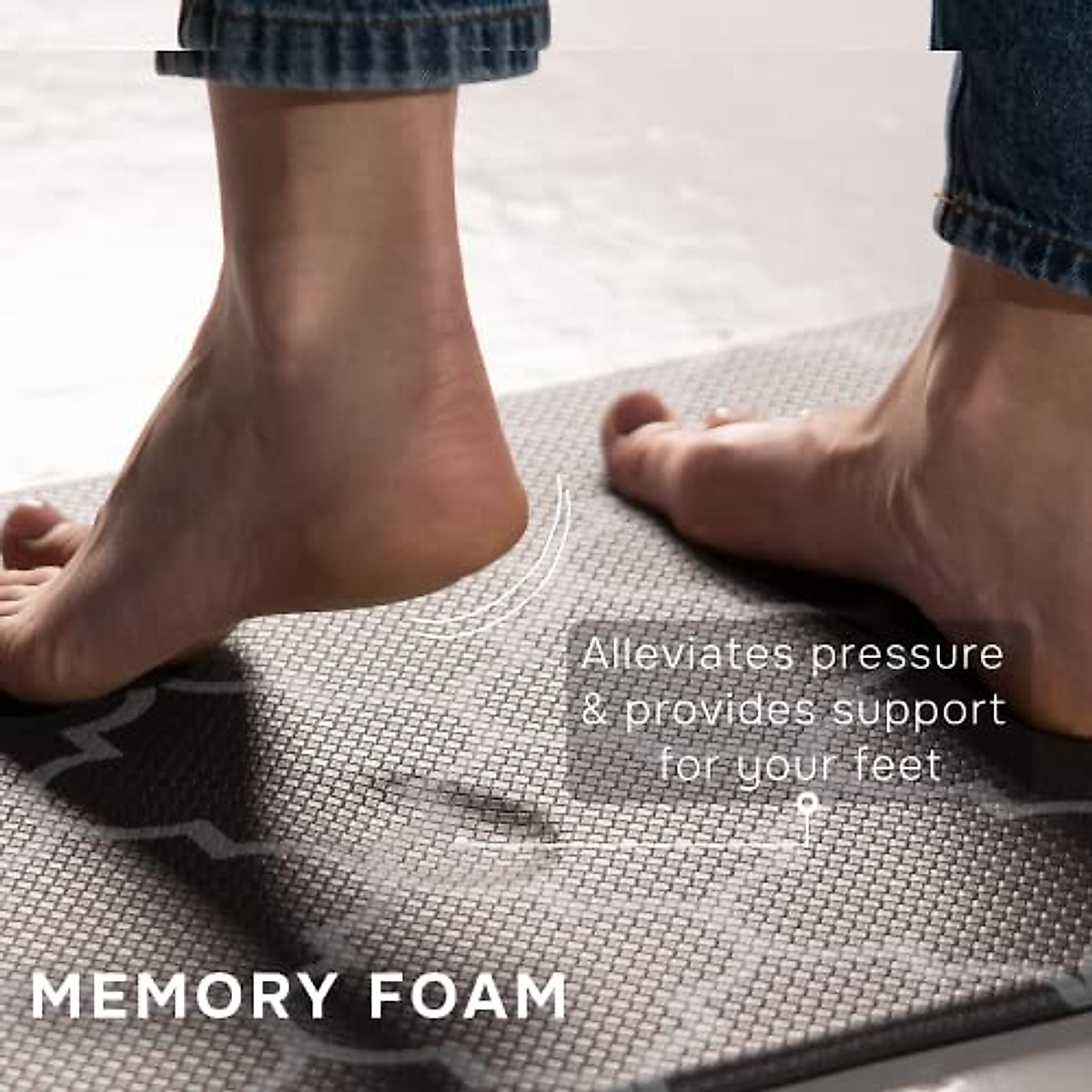 Homergy Anti Fatigue Kitchen Mats for Floor 2 PCS, Memory Foam Cushioned Rugs, Comfort Standing Desk Mats for Office, Home, Laundry Room, Waterproof & Ergonomic, 17.3×30.3 & 17.3×59, Lantern Gray