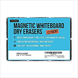 Impresa Mini Magnetic Dry Erase Erasers for Kids and Adults - 12 Pack - Whiteboard Erasers for School, Home, and Office - Classroom Supplies (2x2 Inches)