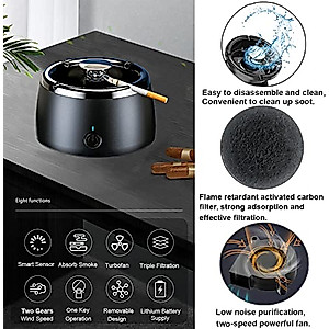 iLeefy 2 in 1 Air Purifier Multifunctional Smokeless Ashtray USB Rechargeable Ash Tray Electronic Ashtray with Filter, Best for Home Office or Car (Black)