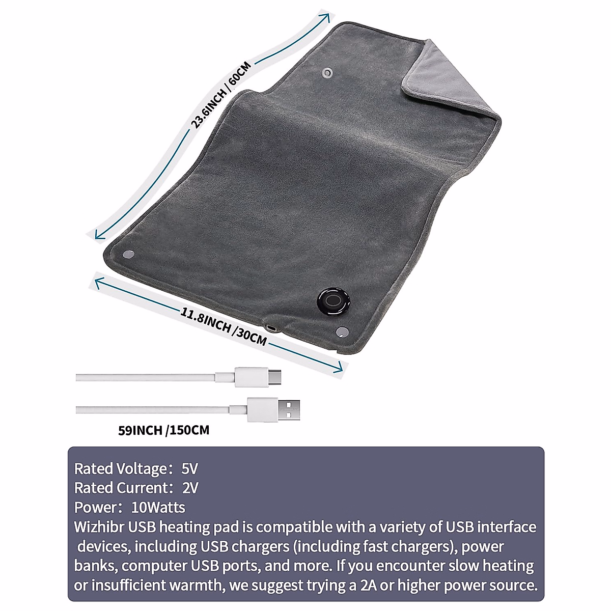 USB Heating Pad for Back,Neck,Shoulder,Abdomen,Knee and Leg Pain Relief,3 Heat Settings and Auto-Off, Machine Washable, Gifts for Women Men Mom Dad,12" x 24"