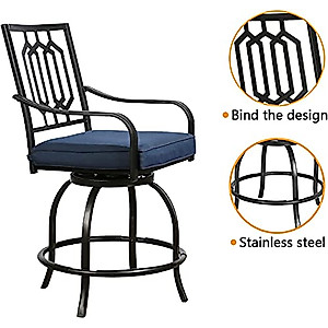 Ulax Furniture Outdoor 2-Piece Counter Height Swivel Bar Stools High Patio Dining Chair Set (Navy)