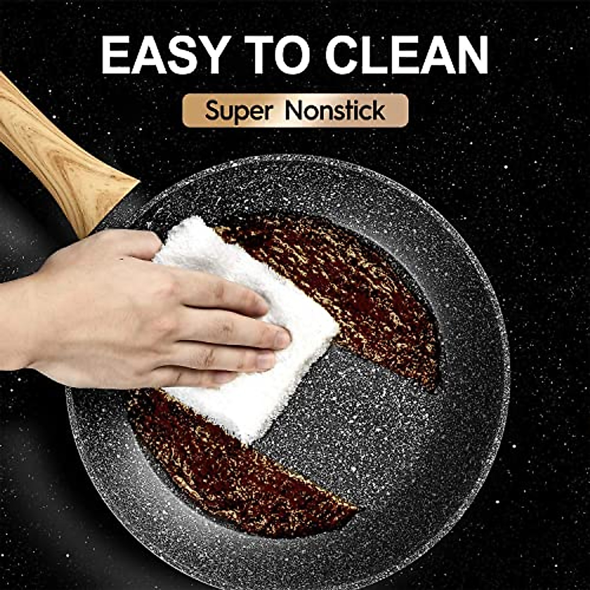 MICHELANGELO Frying Pan Set, Frying Pans Nonstick, Non Stick Frying Pan Set with Bakelite Handle, Nonstick Pans Set, Stone Skillets 2 Piece, frying pan set with lids, 8"+10" Stone Frying Pans