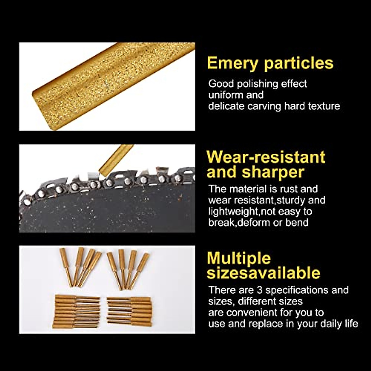 60 Pcs Titanium Plated Grinding Tool Diamond Chainsaw Sharpener Stones Bits High Hardness Chainsaw Sharpening Wheel For Machinery, Bearings, Metal Polishing, Chainsaws (5/32, 3/16, 7/32 Inches)