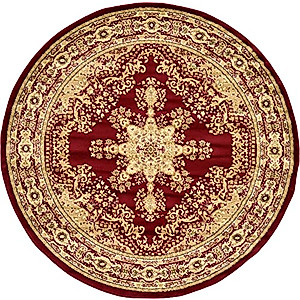 Unique Loom Versailles Collection Traditional Classic Border with Medallion Motif, Area Rug (6' 0 x 6' 0 Round, Burgundy/ Ivory)