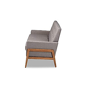 Baxton Studio Perris Mid-Century Modern Light Grey Fabric Upholstered Walnut Finished Wood Sofa