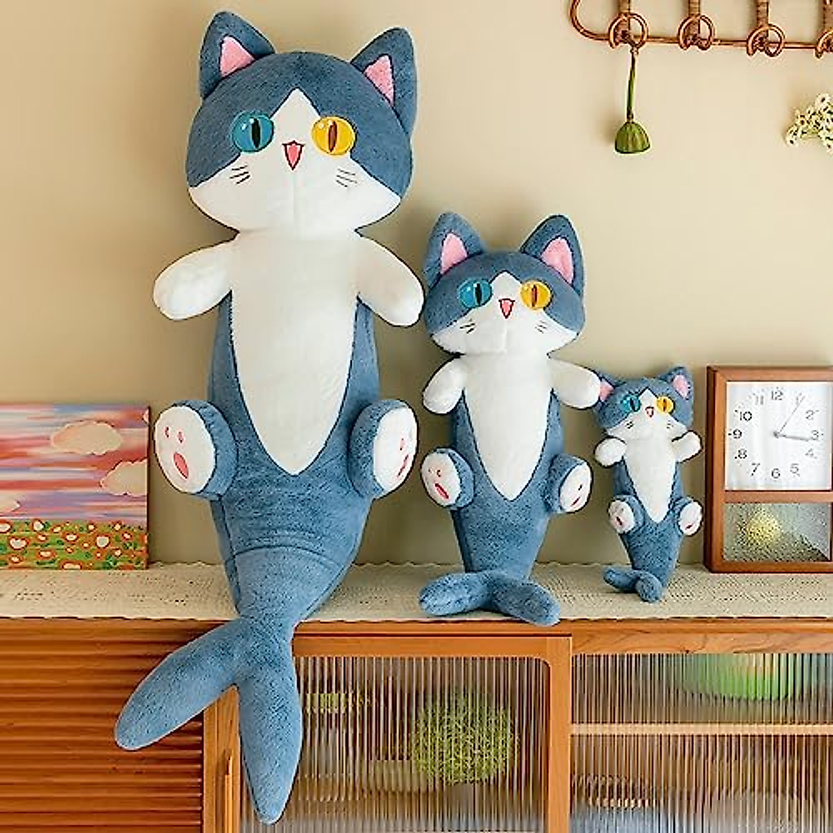 Ditucu Cute Shark Cat Plush Pillow Long Cartoon Kitten Stuffed Animal Toy Kawaii Body Sleeping Plushie Gifts for Kids 31.4 inch