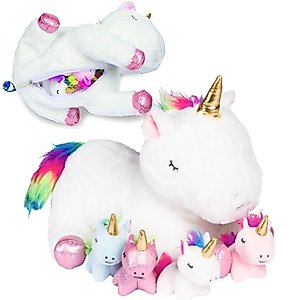 PixieCrush Unicorn Stuffed Animals with Babies Inside - 5-Piece Set of Mommy and Baby Unicorn Plush for Imaginative Play - Soft Cuddly Companion for Kids - Stuffed Animals for Girls Ages 3 to 8 Years