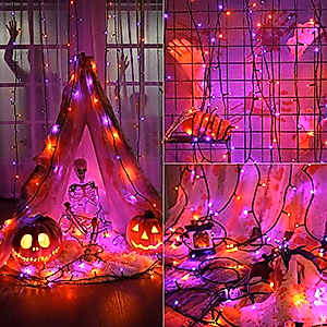 Brizled Purple & Orange Halloween Lights, 95.14ft 240 LED Halloween String Lights Connectable with Timer, 8 Modes Outdoor Halloween Lights, Plugin Mini Lights Waterproof for Outside Spooky Decoration