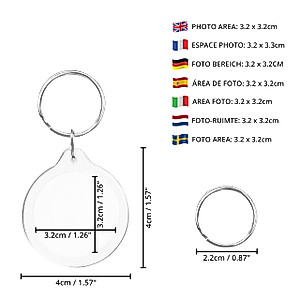 Kurtzy Blank Round Photo Insert Keychains (50 Pack) - Each Keyring is 4cm (1.57 inch) in Diameter - Translucent Clear Circle Acrylic Key Rings for Double Sided Photos - Family, Friends, Gifts & Craft
