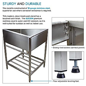 Transolid TFH-2522-SS 25 in. x 22 in. x 34.3 in. Stainless Steel Laundry Sink with Wash Stand in Brushed Satin