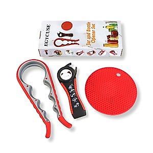 EGYCUSE Jar Opener Bottle Opener for Elderly Sufferers Children Weak Hands Seniors with Arthritis Can Opener Jar Lid Opener Jar Gripper Pad Silicone Handle 5-in-1 Multi-functional 3 Pc Set