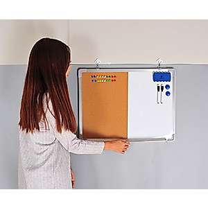Combination Whiteboard Bulletin Board Set - 24 x 18" Dry Erase/Cork Board with 1 Magnetic Dry Eraser, 4 Markers, 4 Magnets and 10 Thumb Tacks - Small Combo Tack White Board for Home Office Desk