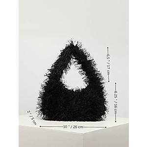 Verdusa Women's Faux Fur Fluffy Hobo Bag Furry Handbag Purse Black one-size