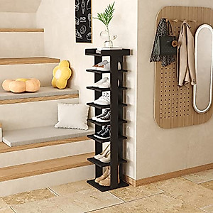 HOMEFORT 7-Tier Wood Shoe Rack, Entryway Shoe Tower,Vertical Shoe Organizer, Wooden Shoe Storage Stand(Black)
