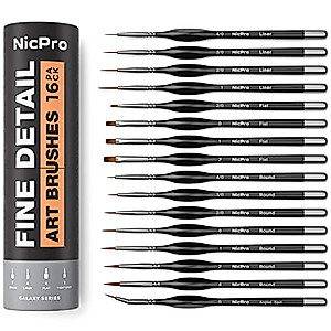 Nicpro 16 PCS Small Detail Paint Brush Set, Professional Miniature Painting Kit Fine Detail Brushes for Watercolor Oil Acrylic, Craft, Models, Rock Painting, Paint by Number- Come with Holder & Bag