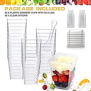 theirsova 60 Pack Dessert Cups, 5oz Parfait Cups with Lids and Spoons, Plastic Appetizer Cups Pudding Cups for Party, Wedding,Mousse Pudding