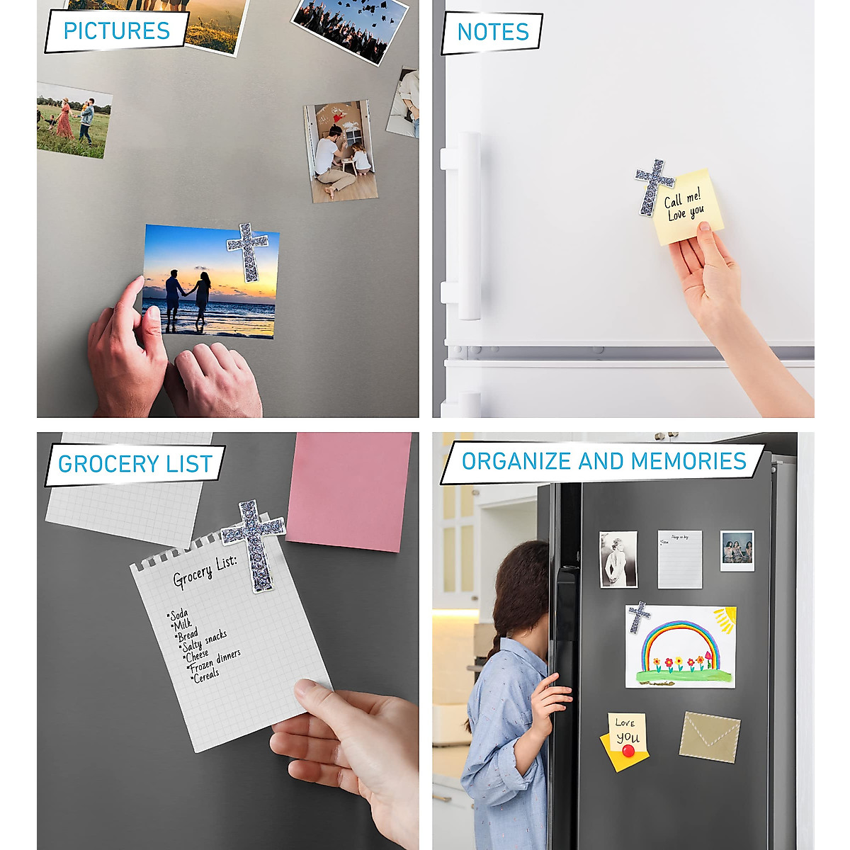 COTA Global Cross Sparkling Refrigerator Magnet - Silver Sparkling Rhinestones Crystals, Cute Religious & Inspirational Magnet for Kitchen Fridge, Locker, Home Decor, Cool Office Novelty - 1.75 Inch