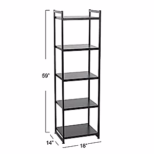 Household Essentials 5 Shelf Free Standing Book Case, Black Oak Finish