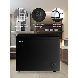 Chest Freezer WANAI 7.0 Cu.Ft Compact Chest FreezerDeep Freezers Free-Standing Top Door Freezer Removable Basket and Adjustable 7 Thermostat Open Deep Freezer Energy Saving Garage Basement Apartment K