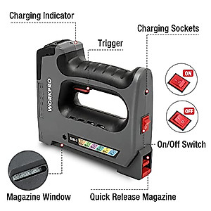 WORKPRO 6 in 1 Cordless Staple Gun, 3.6V Rechargeable Electric Stapler, Charger Included, Staples Excluded