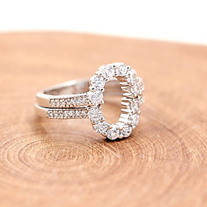 Uloveido Womens 925 Sterling Silver CZ Pave Ring Guard Enhancer for Oval Solitaire Rings Wedding Engagement Set Y2470 (Size 7)