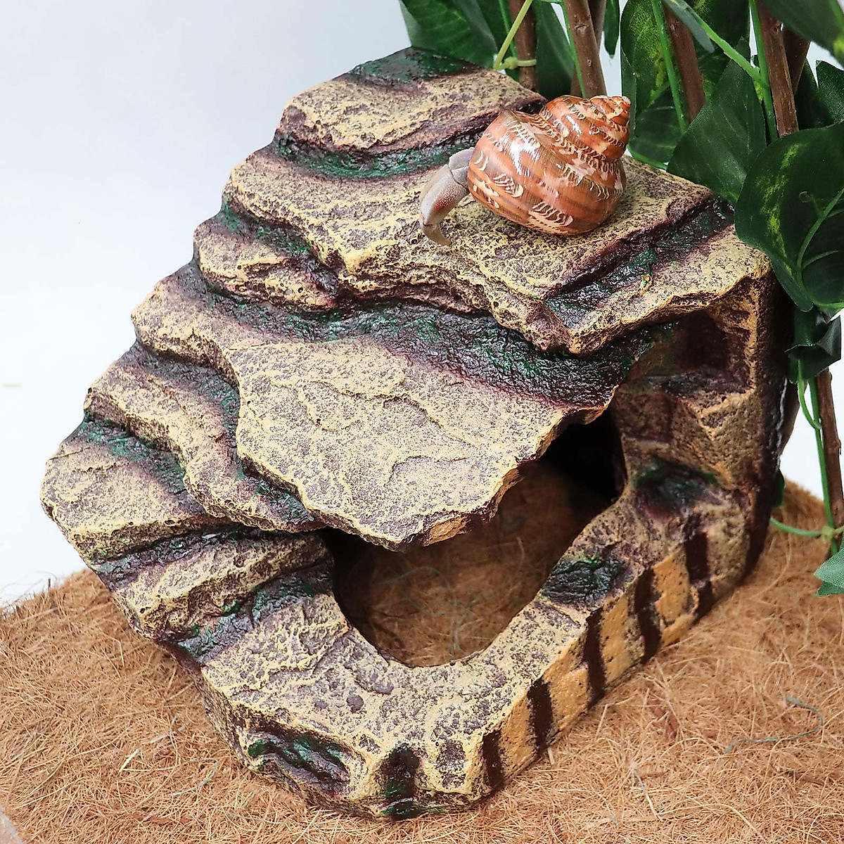 Oooct Hermit Crab Hideout, Resin Simulation Stone Reptile Cave Hideout, Hermit Crab Climbing Toys, Terrarium Habitat Decor for Lizard Spider Aquarium Fish Gecko Bearded Dragon