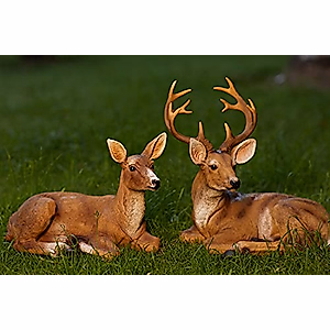 JHVYF Adorable Deer Statue Decor for Garden Yard Buck & Doe Lying Outdoor Sculptures for Home Decor 312-313