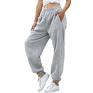 Sweatpants for Teen Girls,Women's High Waisted Joggers Summer Workout Baggy Yoga Pants Cinch Bottom Trousers (Grey#2, S)