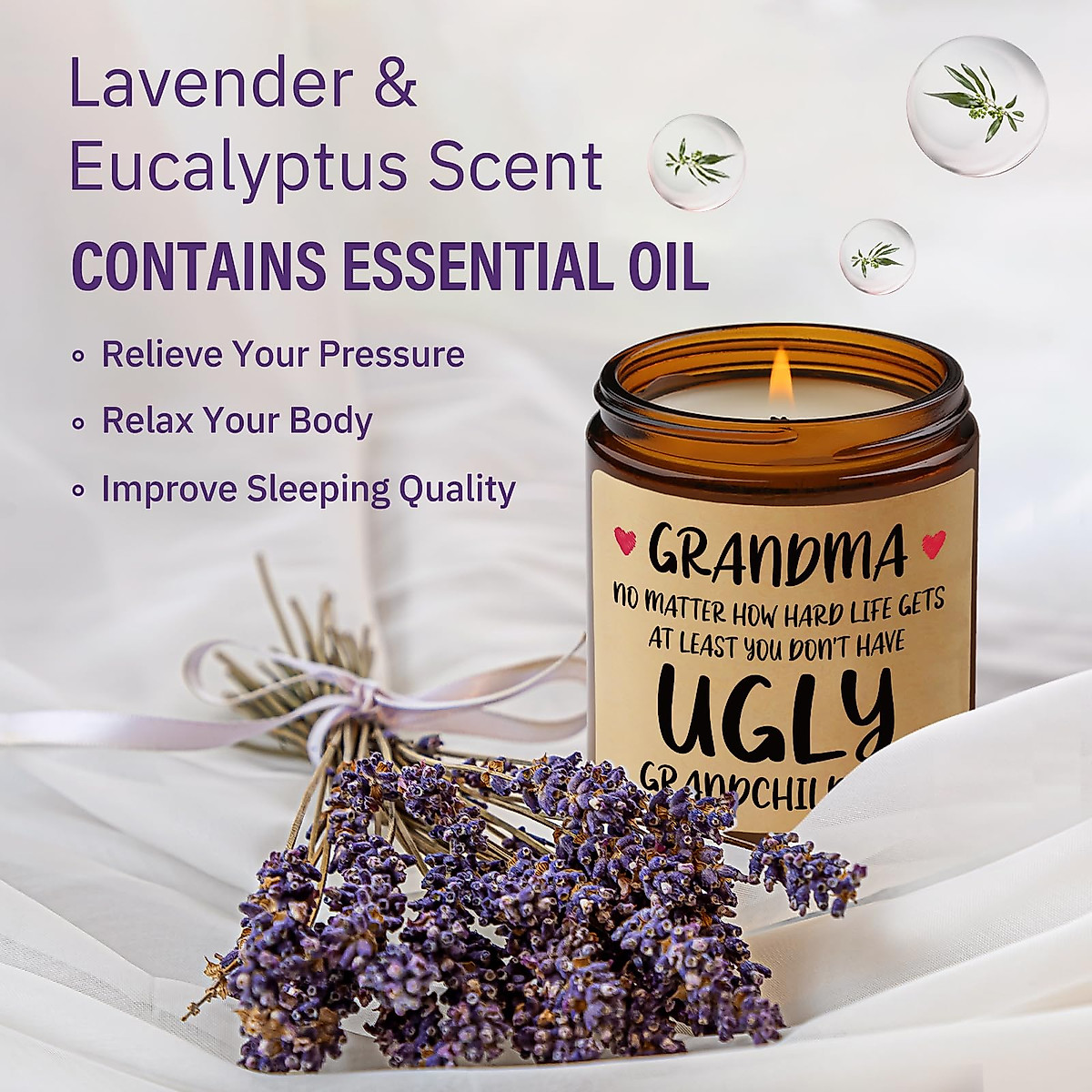 Niyewsor Grandma Gifts, Grandma Birthday Gifts, Candle for Grandma, Christmas Gifts for Grandma, Funny Grandma Gift from Granddaughter Grandson, Grandparents Day Gifts for Grandma