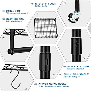 BRIAN & DANY Free-standing Closet Garment Rack, Heavy Duty Clothes Wardrobe, Rolling Clothes Rack, Closet Storage Organizer with Hanger Bar, Contains 10 hooks, Black, 47.72" L x 17.99" W x 70.87" H