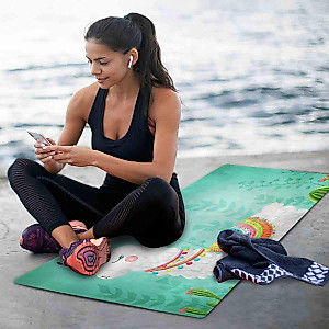 Qilmy Llama Yoga Mat Non-Slip Foldable Sweat Absorbent Travel Yoga Mat with Carrying Bag for Yoga, Pilates, Exercise, Workout, Bikram and Hot Yoga 71 x 26 Inch