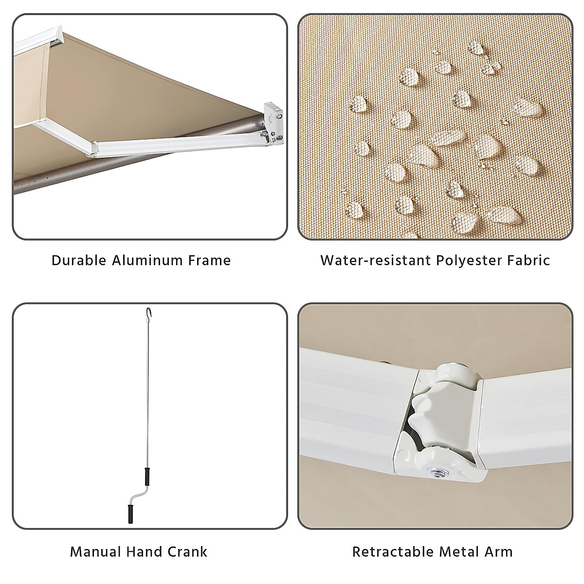 Yaheetech 8 × 7 Ft Manual Retractable Patio Awning, Sun Shade Awning with Manual Crank Handle, Window Door Shelter Awning with Aluminum Frame for Patio/Balcony/Yard, 280g/m² Polyester, Beige