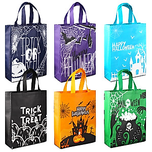 Aviski 6PCS Halloween Trick or Treat Bags, Halloween Tote Bags with Handles, Large Gift Bags, Multifunctional Non-Woven Bags for Gifts Wrapping, Halloween Party Supplies, 15×11.8×3.9“