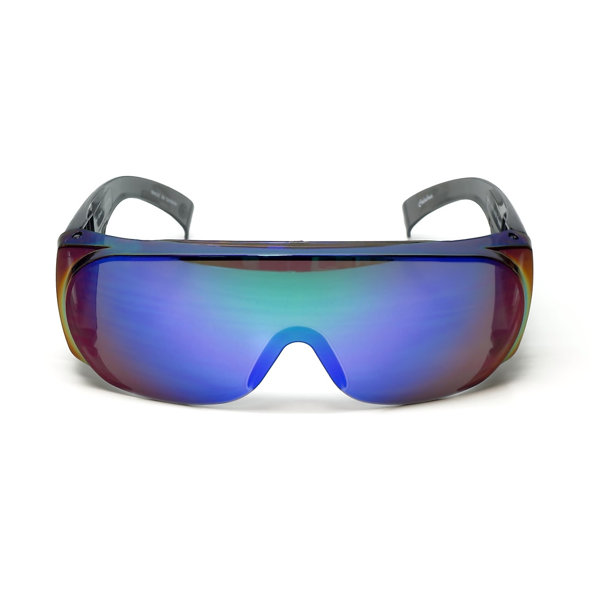 Calabria 1003 Fit Over Safety Glasses Fitover Eyewear Blue/Green/Silver Mirror 3 Pack Bulk Men Women Tinted Anti-Fog Scratch