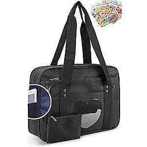 Heart Japanese school Bag & kawaii wallet Anime Sticker ITA Bag Shoulder Backpacks for college essentials laptop backpack things for teen girls trendy stuff black backpack cute kawaii school supplies