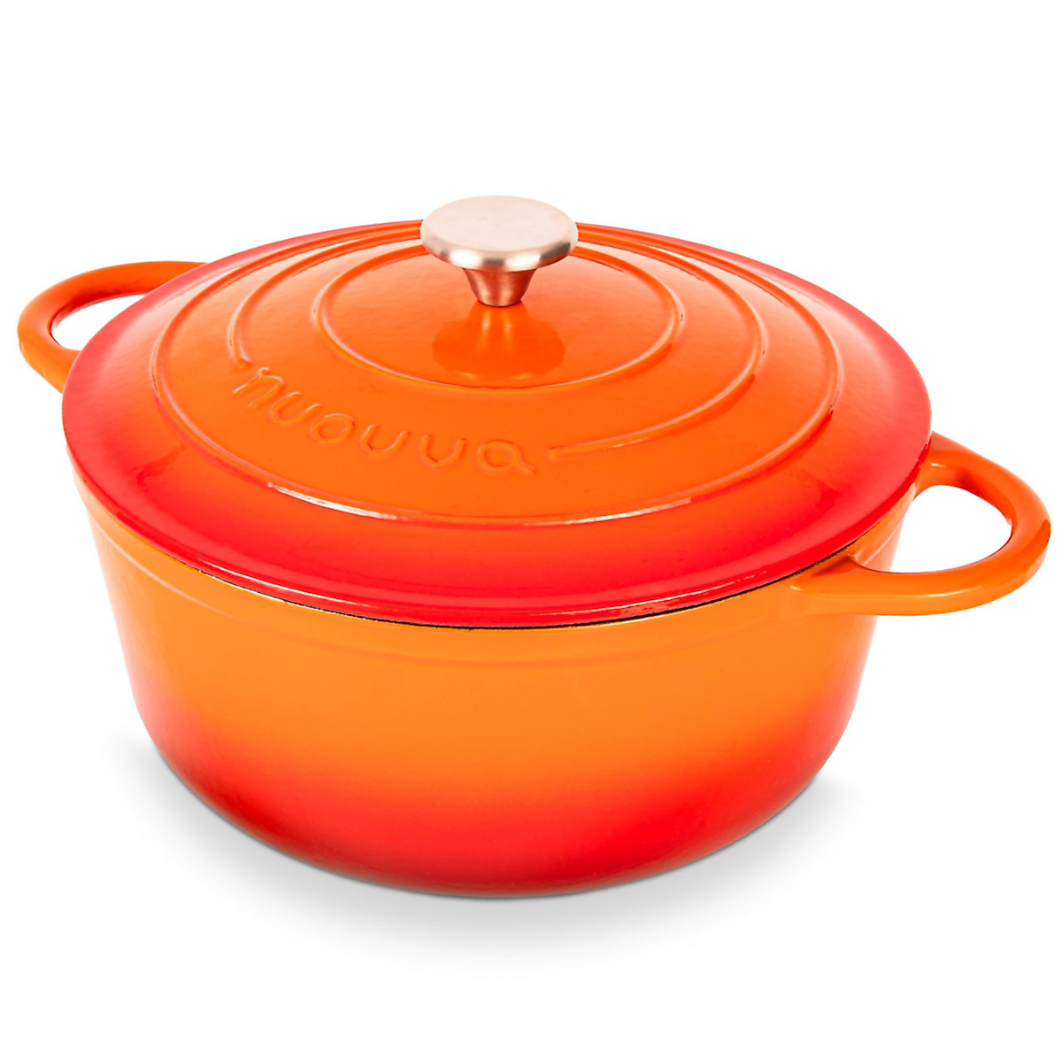Cast Iron Dutch Oven with Lid – Non-Stick Ovenproof, Enamelled Casserole Pot –Oven Safe up to 500° F Sturdy Dutch Oven for Bread Baking – Orange, 6.4-Quart, 28cm – by Nuovva