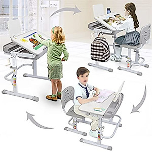 DCOT Desk and Chair Set Height Adjustable Student Study Table Books and Reading Shelves for School Boys and Girls (Color : E, Size : As Shown)