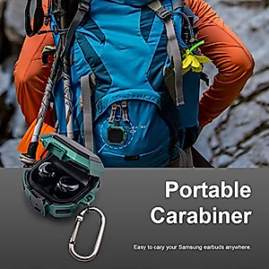 Camofit Armor Case Compatible with Samsung Galaxy Buds 2 / Galaxy Buds Pro/Galaxy Buds Live with Security Lock, Shockproof Protective Skin Cover Compatible with Samsung Earbuds with Keychain (Green)