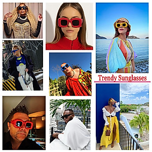 Akirawang Fashion Square Inflated Sunglasses for Women Men Oversized Thick Frame Trendy Glasses Mask Shades Designer Style