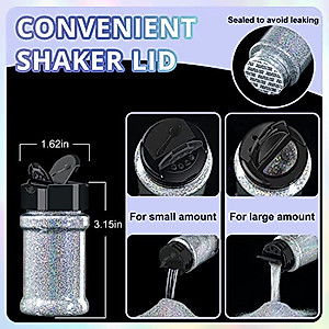 Holographic Ultra Fine Glitter 50g Silver+8g*4 Fine Glitter Gold+Magic Purple+Red+Green Sparkle Glitter Powder for Resin Tumbler Project and Craft Iridescent Glitter for Nail Art and Body Makeup