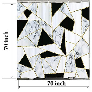 Marble Bathroom Set, Durable Waterproof Black and White and Gold Shower Curtain Set with Non-Slip Rugs and Toilet Lid Cover, 1 Shower Curtain (12 Hooks), 3 Toilet Mat & Lid Cover