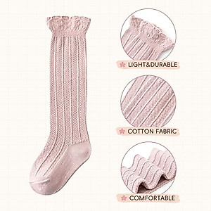 Durio Knee High Socks for Girls Toddler Newborn Baby Girl Socks Infant Cotton Stockings Tube Ruffled Unisex Tights White 12-36 Months