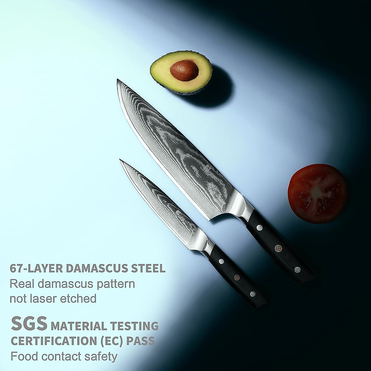 ZongChuan 8C Damascus Kitchen Knife Set 2pc,8" Chef Knife and 5.5" Utility Knife,High Carbon Stainless Steel,5-Star Sharp Standard,Black Ergonomic G10 Handle,Love's Gift Box