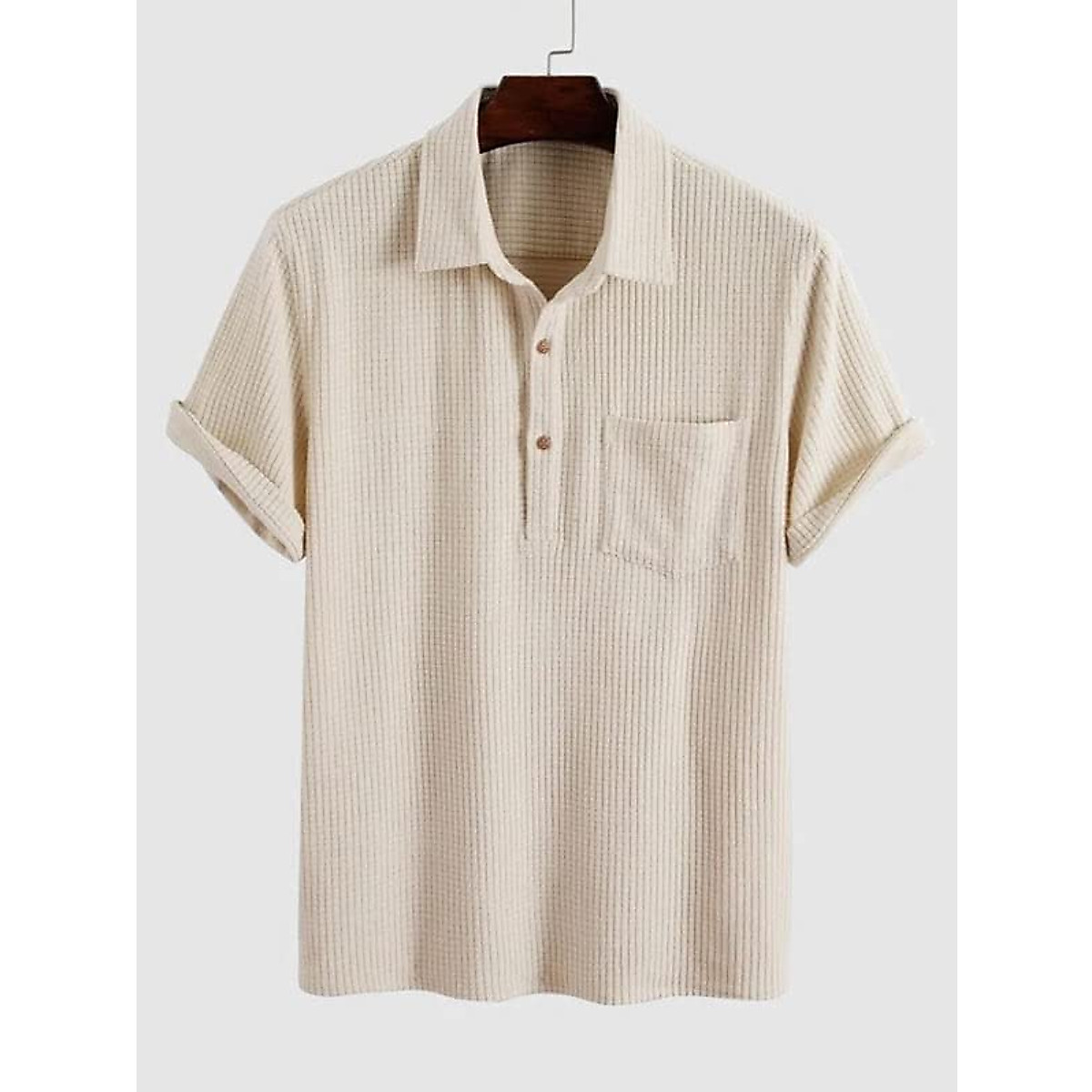 ZAFUL Men's Retro Short Sleeve Corduroy Shirt Casual Button Down Shirts White M