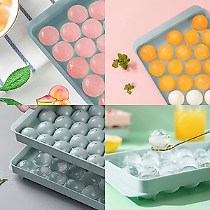Ice Cube Tray with Lid & Bin 1IN Round Ice Cube Mold for Freezer 66PCS Ice Ball Maker Mold Small Ice Cube Trays Making Sphere Ice Chilling Cocktail Whiskey Tea Coffee (2 Ice Trays, 1 Ice Scoop & Bin)