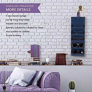 FCUVO Travel Sunglass Organizer, Portable Multiple PU Eyeglass Case, 5-Slot Glasses Storage with Sunglasses Pouch & Mirror (Gradient Purple)